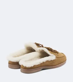 YVES SALOMON Shearling-lined Suede Mules - Beige