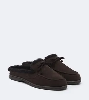 YVES SALOMON Shearling-lined Suede Mules - Brown