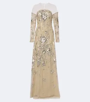 GEORGES HOBEIKA Embellished Tulle Gown - Beige