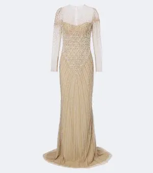 GEORGES HOBEIKA Embellished Tulle Gown - Beige