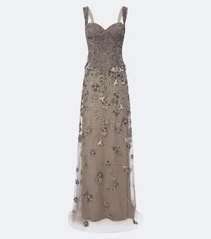 GEORGES HOBEIKA Embellished Tulle Gown - Grey