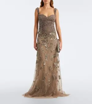 GEORGES HOBEIKA Embellished Tulle Gown - Grey