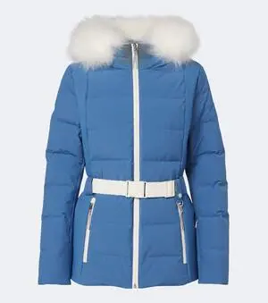 YVES SALOMON Belted Shearling-trimmed Ski Jacket - Blue