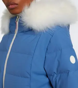 YVES SALOMON Belted Shearling-trimmed Ski Jacket - Blue