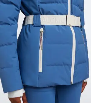 YVES SALOMON Belted Shearling-trimmed Ski Jacket - Blue