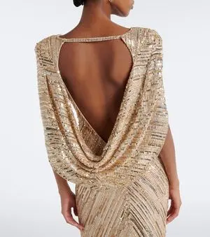 Jenny Packham Fiore Sequined Caped Gown
