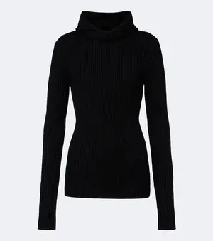 THE FRANKIE SHOP Larice Ribbed-knit Hooded Wool Sweater - Black