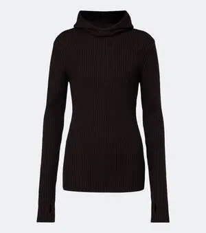 THE FRANKIE SHOP Larice Ribbed-knit Hooded Wool Sweater - Brown