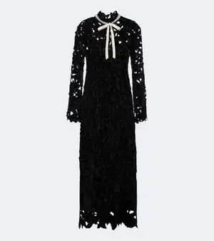 Simkhai Thiora Velvet Guipure Lace Midi Dress - Black