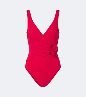 KARLA COLLETTO Rosetta Floral-appliqué Gathe Swimsuit - Red