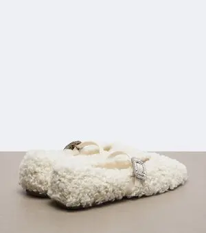 ROGER VIVIER Pilgrim Strass Shearling Mary Jane Flats