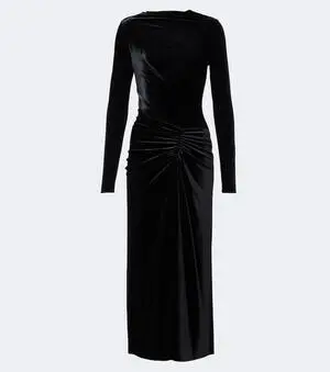 Simkhai Ferrera Gathered Velvet Midi Dress - Black