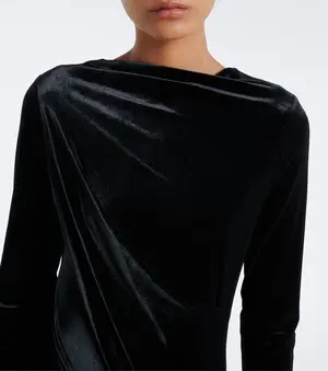 Simkhai Ferrera Gathered Velvet Midi Dress
