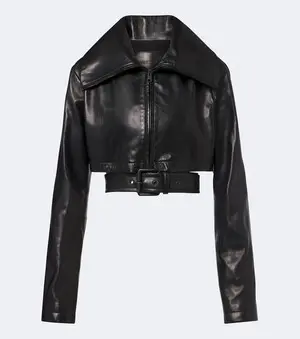 Balenciaga Belted Cropped Leather Jacket - Black