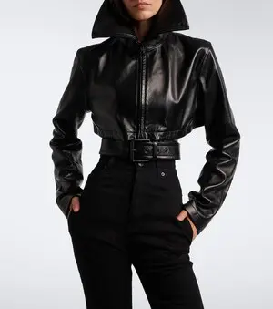 Balenciaga Belted Cropped Leather Jacket
