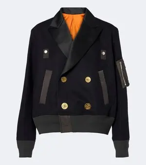 Sacai Paneled Wool Flannel And Twill Jacket - Blue