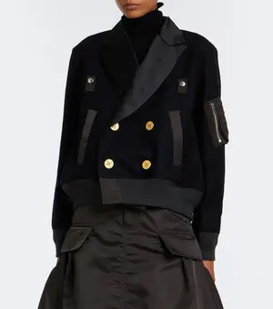 Sacai Paneled Wool Flannel And Twill Jacket