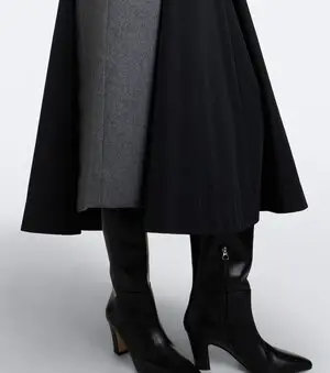 Sacai Paneled Taffeta And Wool Flannel Midi Skirt