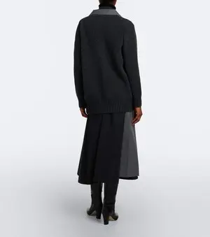 Sacai Paneled Taffeta And Wool Flannel Midi Skirt