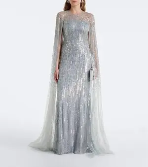 Jenny Packham Cosmic Dust Embellished Caped Gown