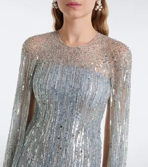 Jenny Packham Cosmic Dust Embellished Caped Gown