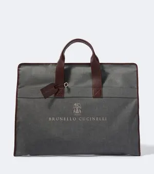 Brunello Cucinelli Leather-trimmed Canvas Garment Bag - Grey