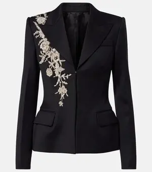 Alexander McQueen Beaded Embroidered Wool Blazer - Black