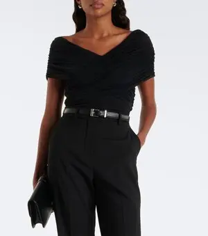 SIR. Off-shoulder Ruched Mesh Bodysuit