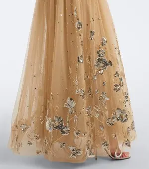 GEORGES HOBEIKA Sequined Tiered Tulle Bustier Gown