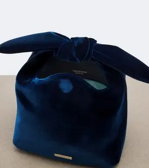 AQUAZZURA Bow Tie Mini Velvet Top-handle Bag - Blue