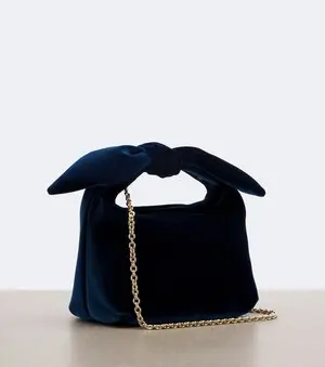 AQUAZZURA Bow Tie Mini Velvet Top-handle Bag - Blue