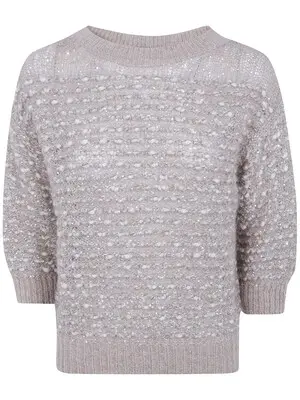 D.exterior Short-sleeve Boatneck Sweater "crystals Short Sleeves Boatn - Beige