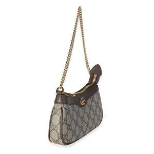 Gucci Beige Gg Supreme Canvas Textured Dollar Calfskin Ophidia Chain Bag
