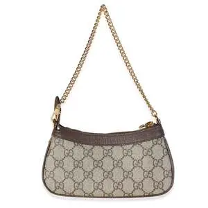 Gucci Beige Gg Supreme Canvas Textured Dollar Calfskin Ophidia Chain Bag
