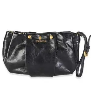 Prada Vitello Shine Pleated Bow Wristlet Clutch