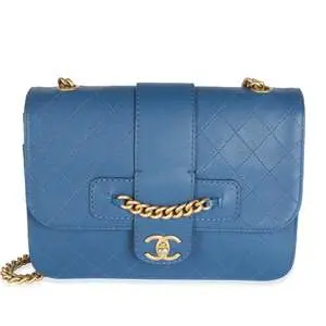 CHANEL Blue Quilted Calfskin Front Chain Flap Bag