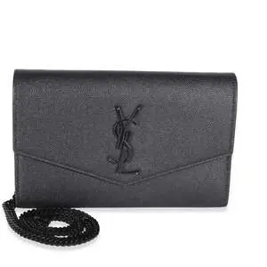 SAINT LAURENT Black Grain De Poudre Uptown Chain Wallet