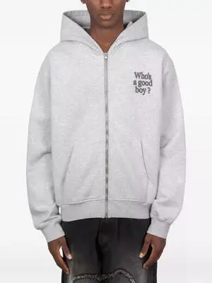 CARNE BOLLENTE Who's A Good Boy? Graphic-print Zip-up Hoodie - Grey