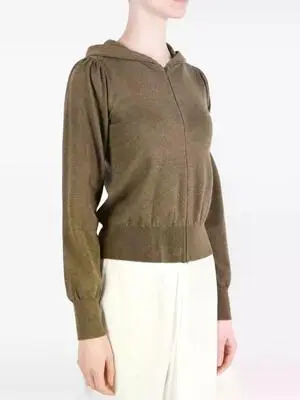 AMOMENTO Puff-sleeve Zip-up Hoodie - Green