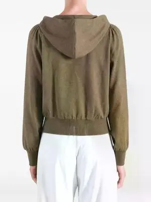 AMOMENTO Puff-sleeve Zip-up Hoodie - Green