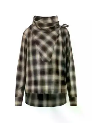 Co Check-pattern Bow-detail Top - Brown