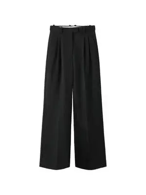 Almada Label Pleated Wide-leg Trousers - Black