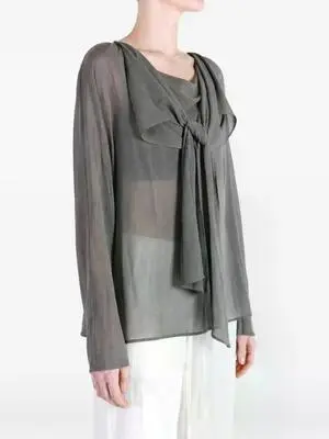 AMOMENTO Bow-detail Sheer Blouse