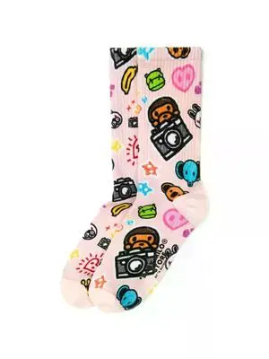 A BATHING APE Baby Milo And Friends Graphic-print Socks - Neutrals