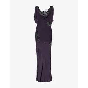 DE LA VALI Emerald Embellished Sheer Maxi Dress - Midnight