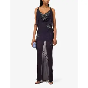DE LA VALI Emerald Embellished Sheer Maxi Dress