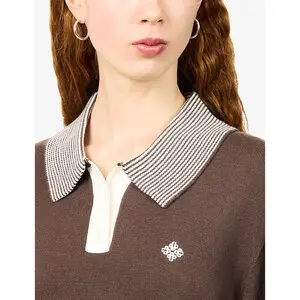 THE COUTURE CLUB Long-sleeve Knitted Polo Top - Brown