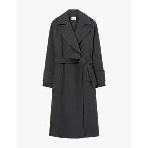 Claudie Pierlot Collared Belted-waist Wool-blend Coat - Gris