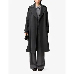 Claudie Pierlot Collared Belted-waist Wool-blend Coat