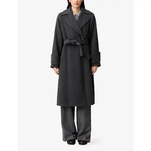 Claudie Pierlot Collared Belted-waist Wool-blend Coat